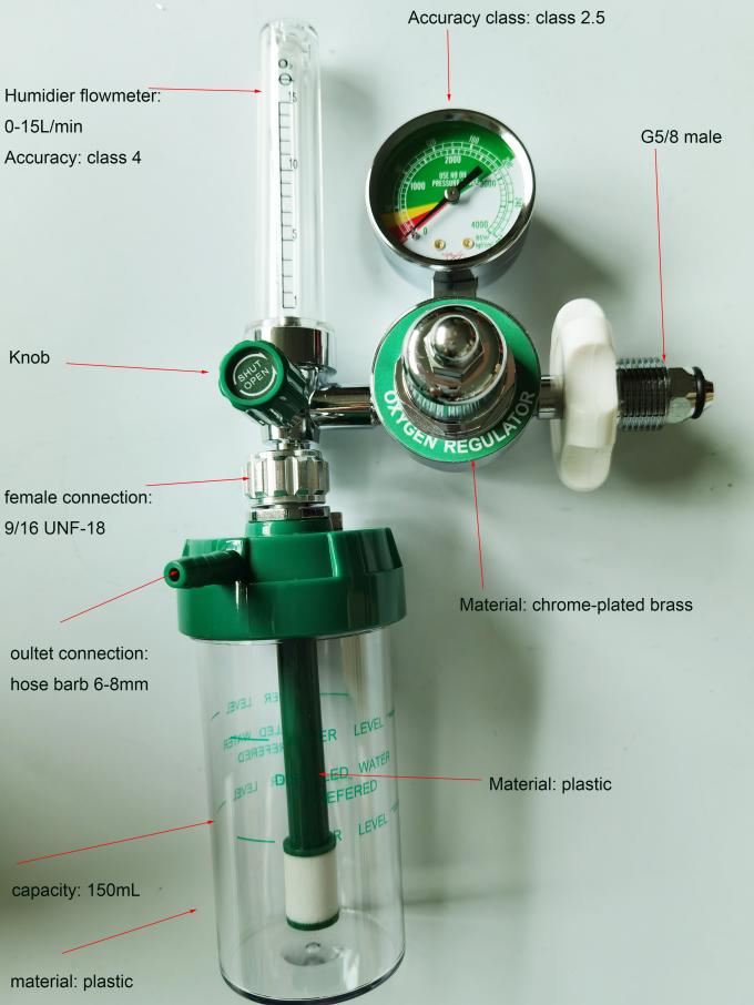 Hospital Medical Oxygen Regulator , CGA540 G5/8 Oxygen Pressure Regulator
